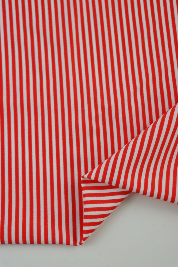 Red & White 1/8" Vertical Stripe Nylon Spandex Tricot | Designer Deads ...