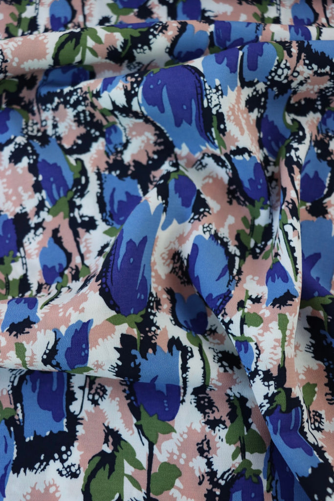 Tulip Garden (Blue) Rayon Crepe | Surge Fabric Shop