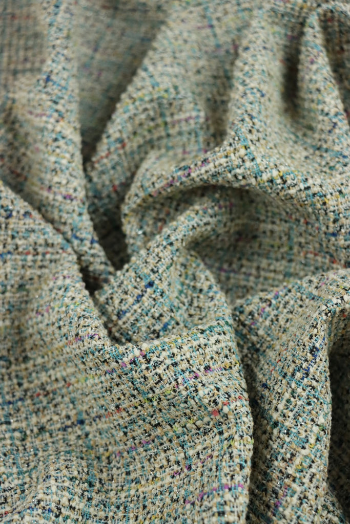 Blue/Ivory Tweed Boucle Jacquard Knit | Surge Fabric Shop