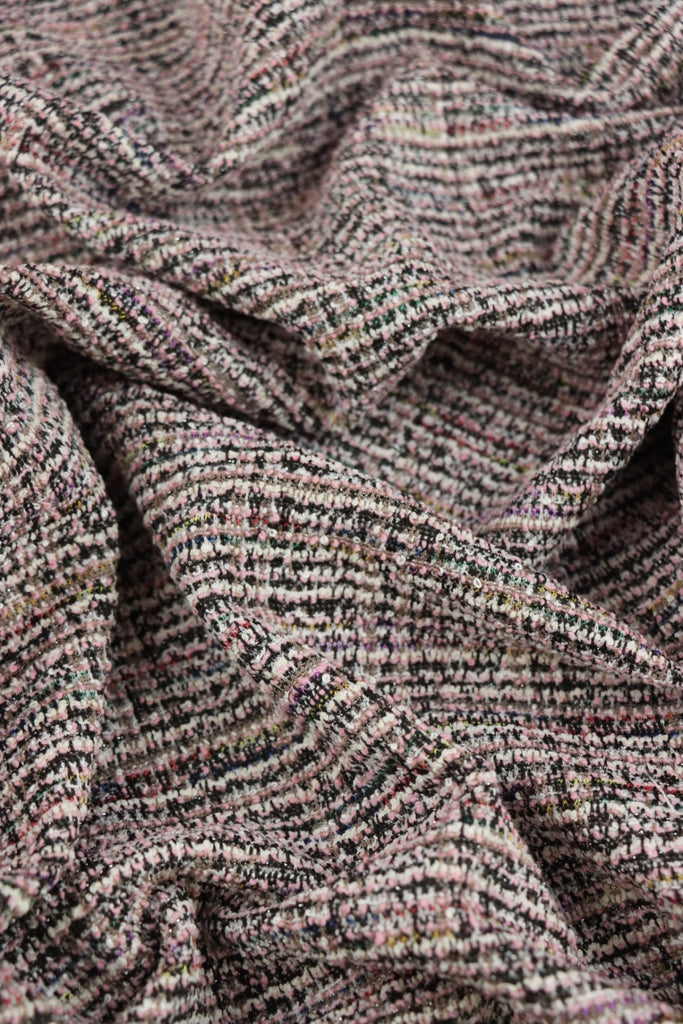 Pink/Black Tweed Boucle Jacquard Knit | Surge Fabric Shop