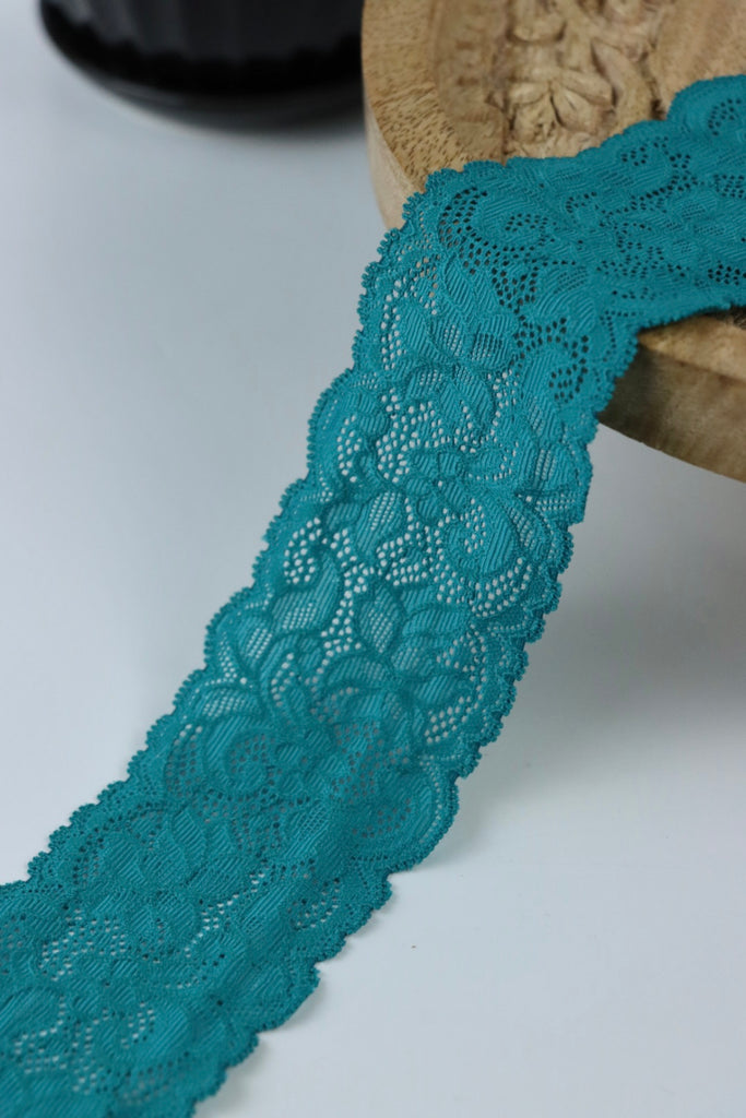 Teal 2.25" Wide Stretch Lace | Surge Fabric Shop