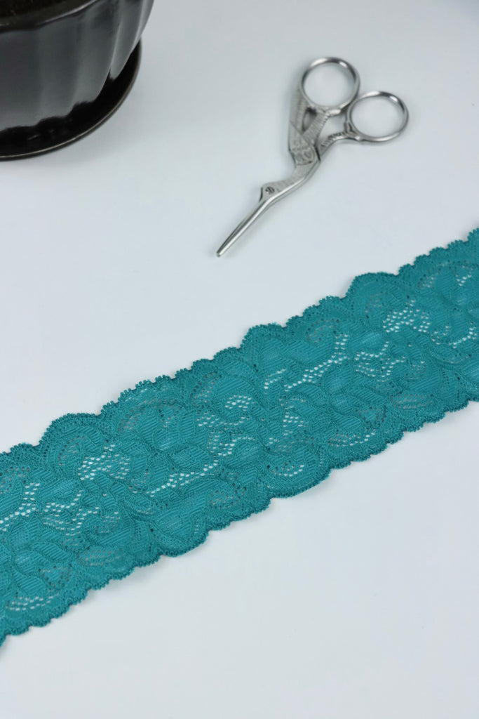 Teal 2.25" Wide Stretch Lace | Surge Fabric Shop