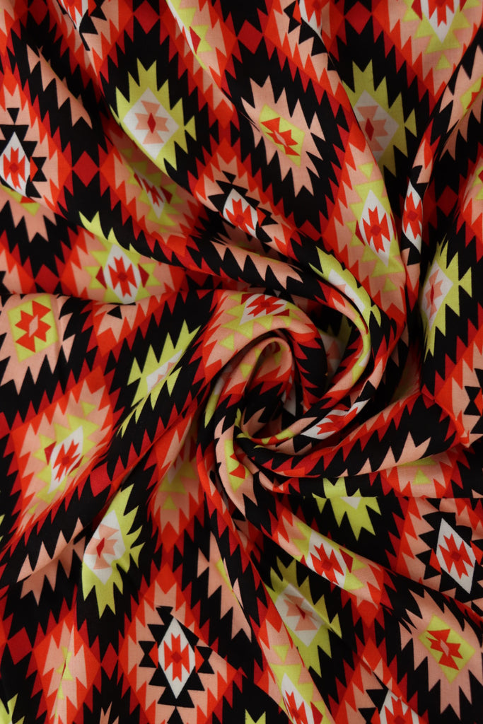 Citrine & Red Edgy Diamonds Rayon Challis | Surge Fabric Shop