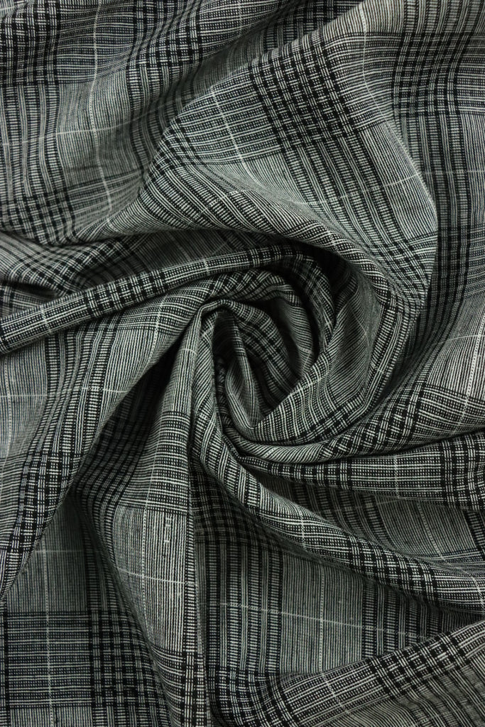 Black & Ivory Window Pane Plaid Italian Linen Cotton | Surge Fabric Shop