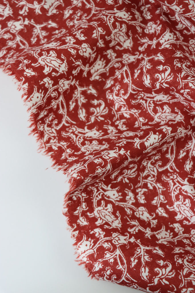 Scrolling Floral on Rust Hemp Tencel | Surge Fabric Shop