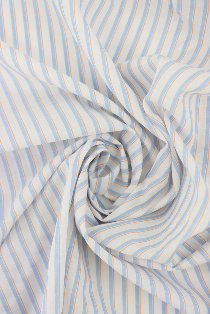 White/Baby Blue/Orange Stripe Cotton Shirting | Designer Deadstock ...