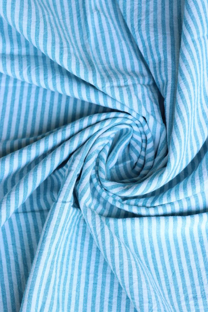 Belize Blue & Ivory Vertical Stripe Handwoven Cotton | Surge Fabric Shop