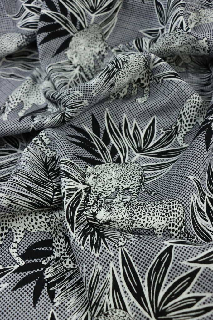 On The Prowl (Black) Rayon Challis | Surge Fabric Shop