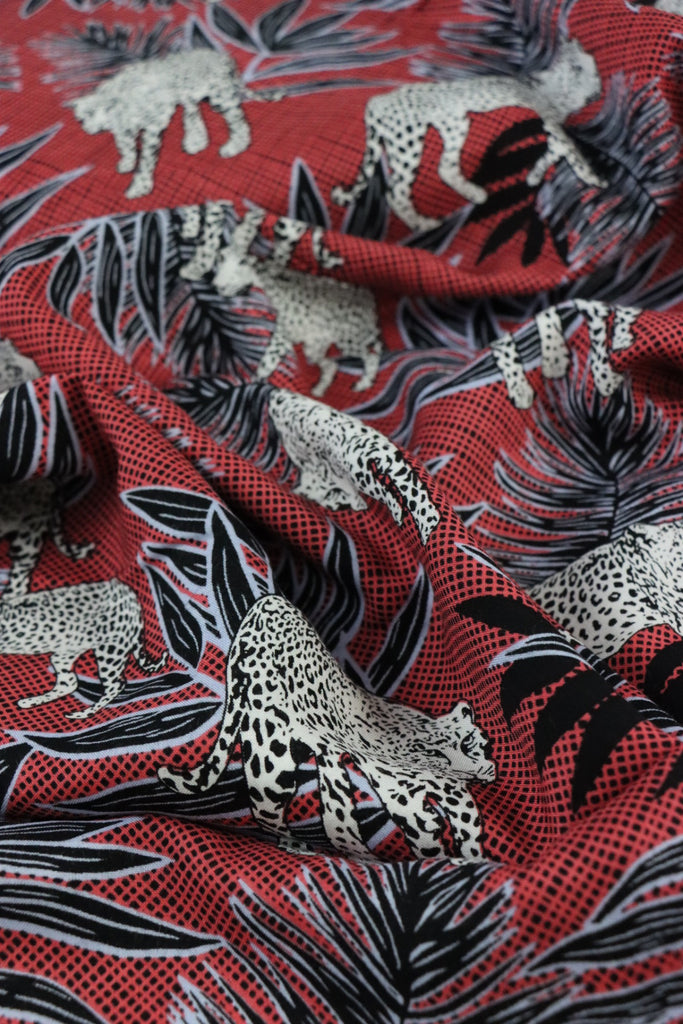 On The Prowl (Red) Rayon Challis | Surge Fabric Shop