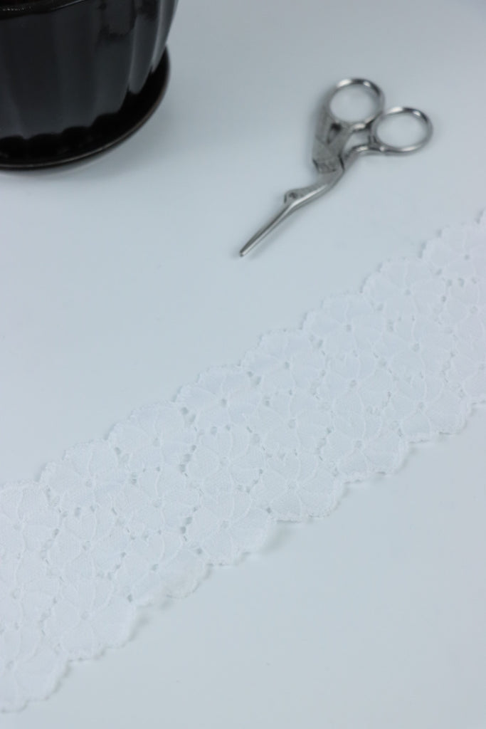 White 2.5" Wide Stretch Lace | Surge Fabric Shop
