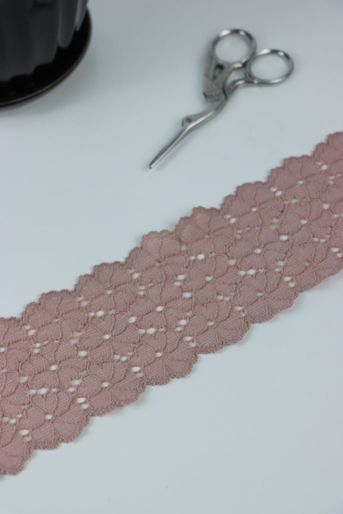 Mauve Mist 2.5" Wide Stretch Lace | Surge Fabric Shop