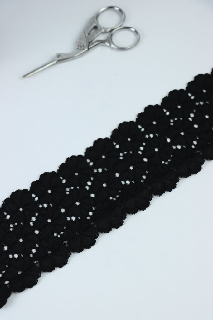 Black 2.5" Wide Stretch Lace | Surge Fabric Shop