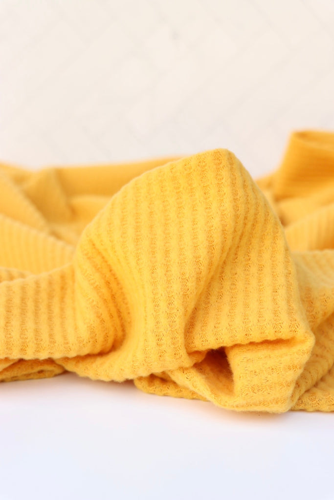 Mustard Brushed Waffle Sweater Knit | Surge Fabric Shop