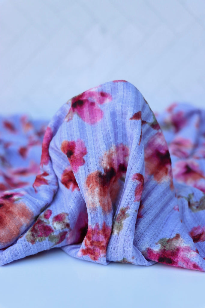 Claudia on Lavender Pointelle Rib Knit | Surge Fabric Shop