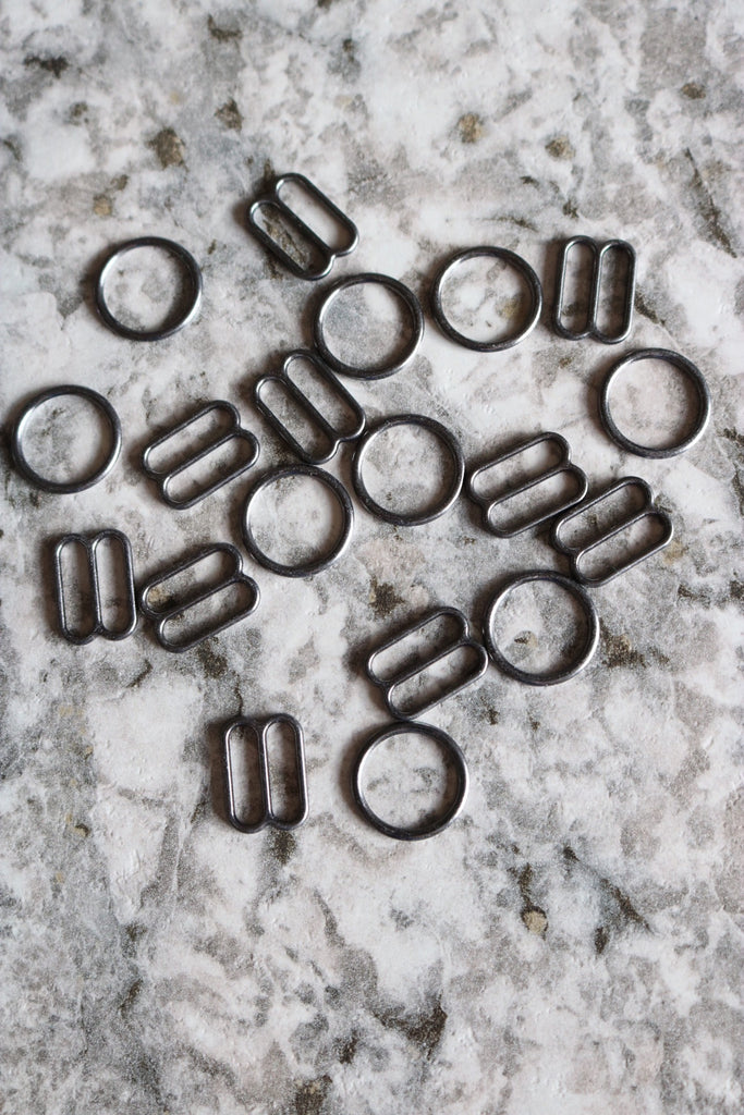 Gunmetal 3/8" (10mm) Bra Rings & Sliders | Surge Fabric Shop