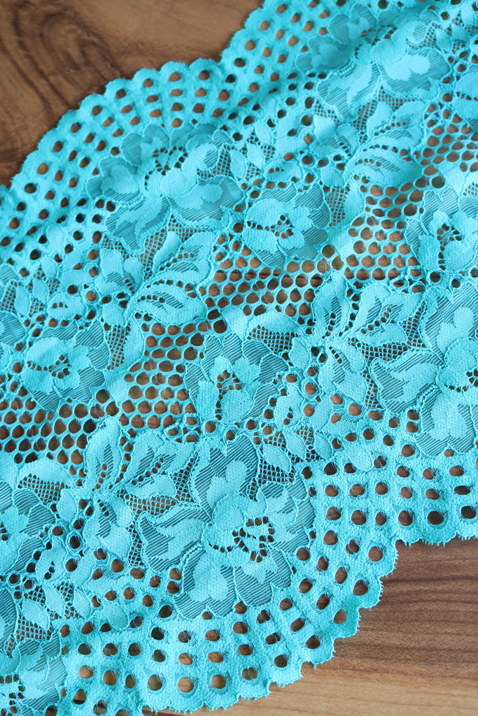 Turquoise 9" Wide Stretch Lace | Surge Fabric Shop